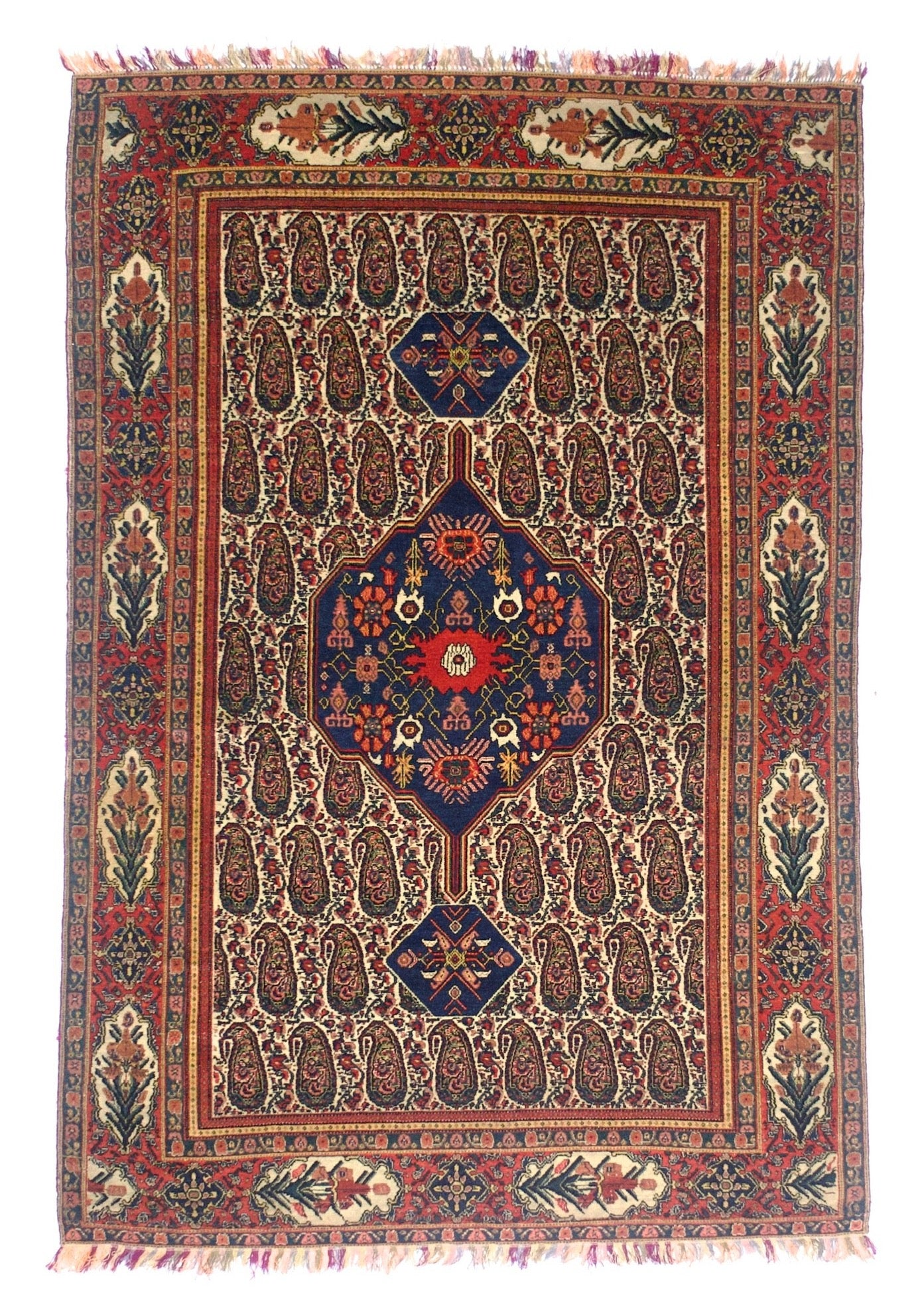 Extremely Fine Antique Senneh Silk Foundation (Half rang silk fringes ...