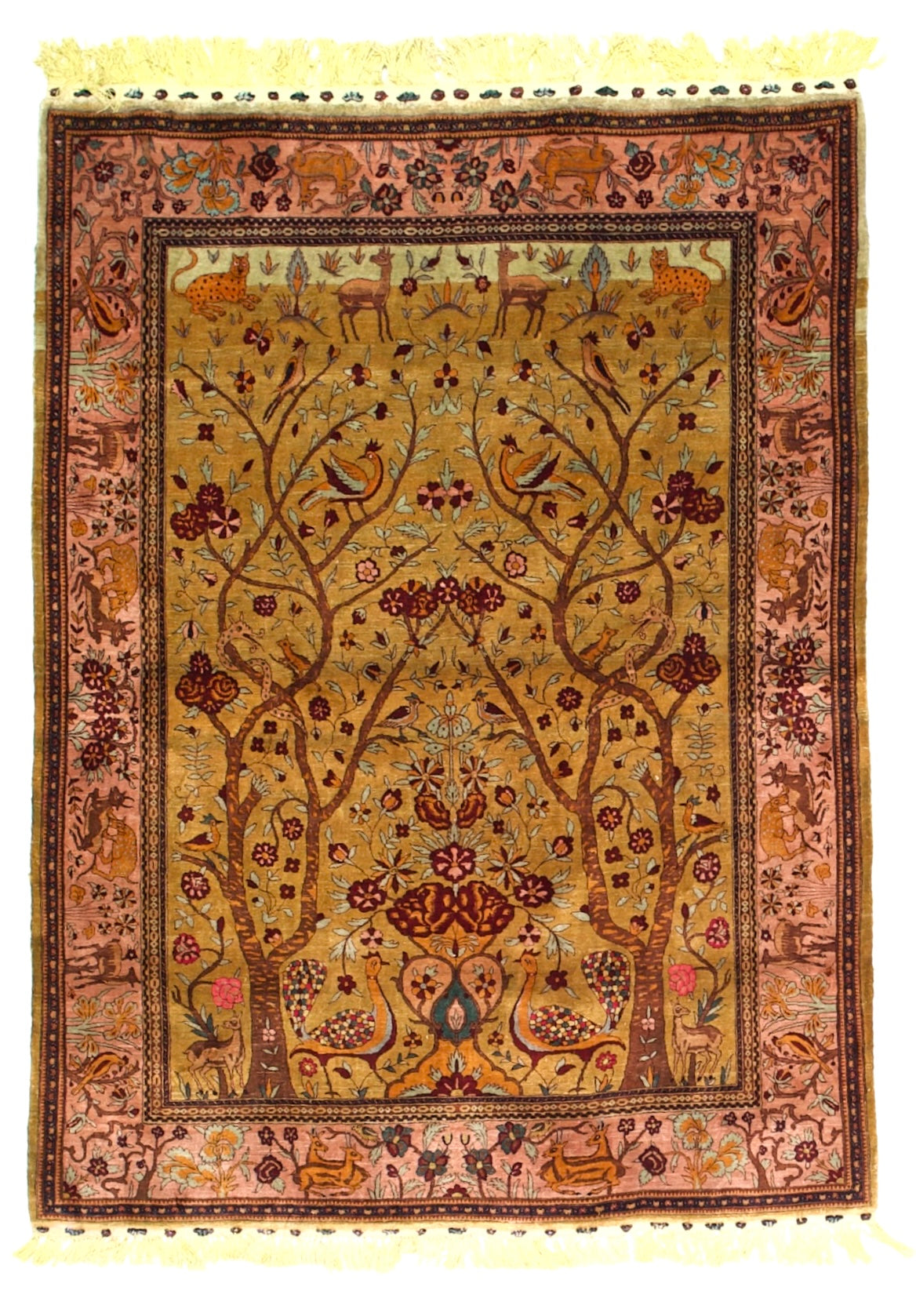 Antique Silk Persian Kashan Tree of Life Rug 4’8" x 6’4" – Victor Gallery